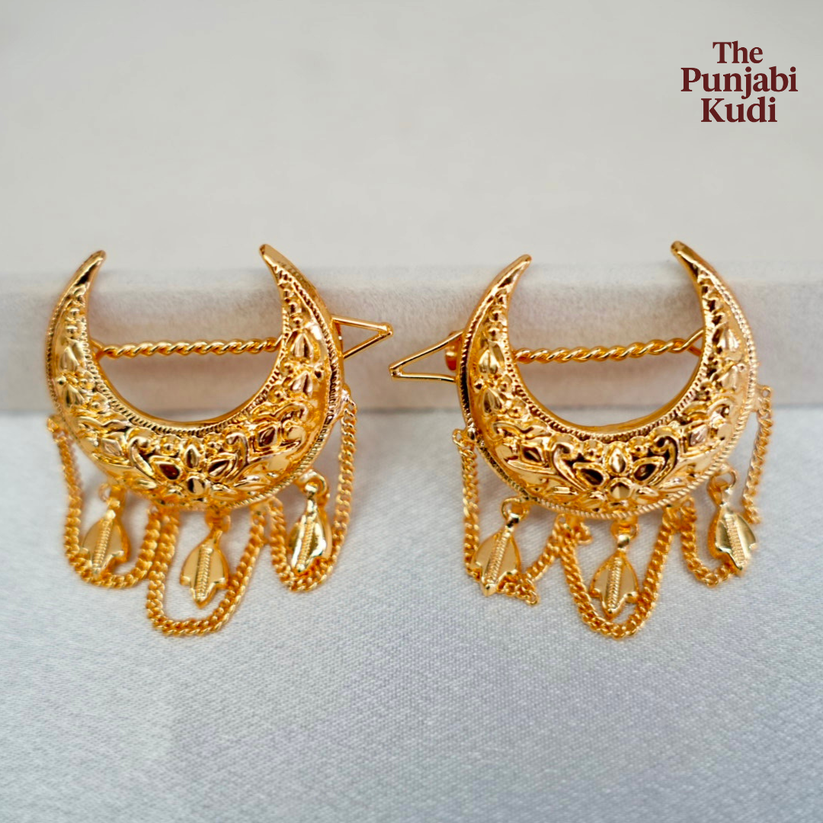 Gold Finished Chand Hair Clips Pair | The Punjabi Kudi