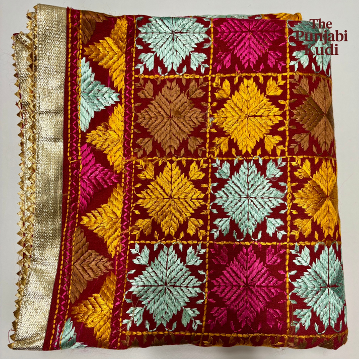 Multicolor Khaddar Bagh Phulkari Dupatta | The Punjabi Kudi