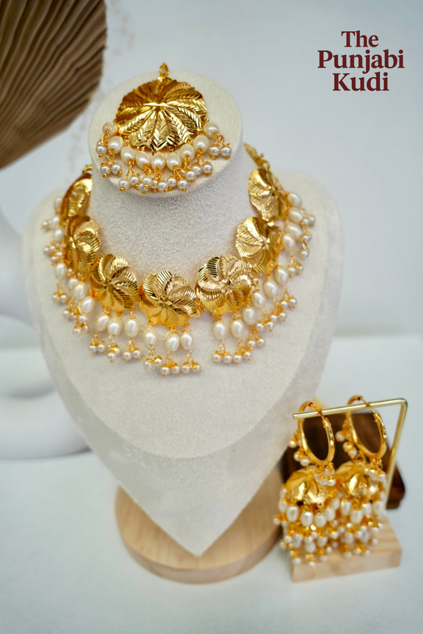 Traditional Punjabi Pattra Choker Tikka Set with Wallian – The Punjabi Kudi