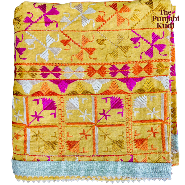 Yellow Khaddar Bagh Phulkari Dupatta | The Punjabi Kudi